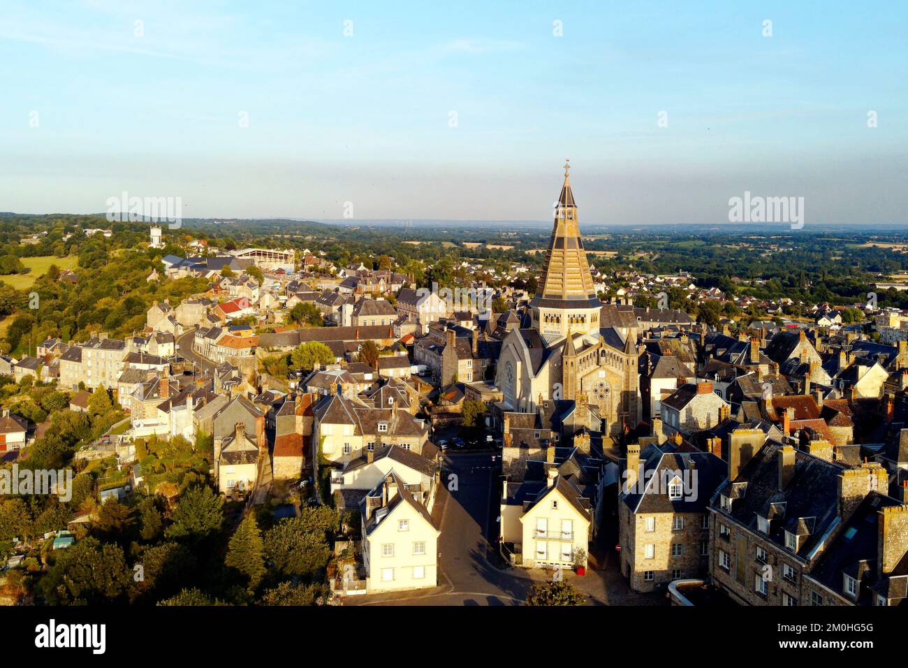 France, Orne, village of Domfront with Saint Julien de Domfront church ...