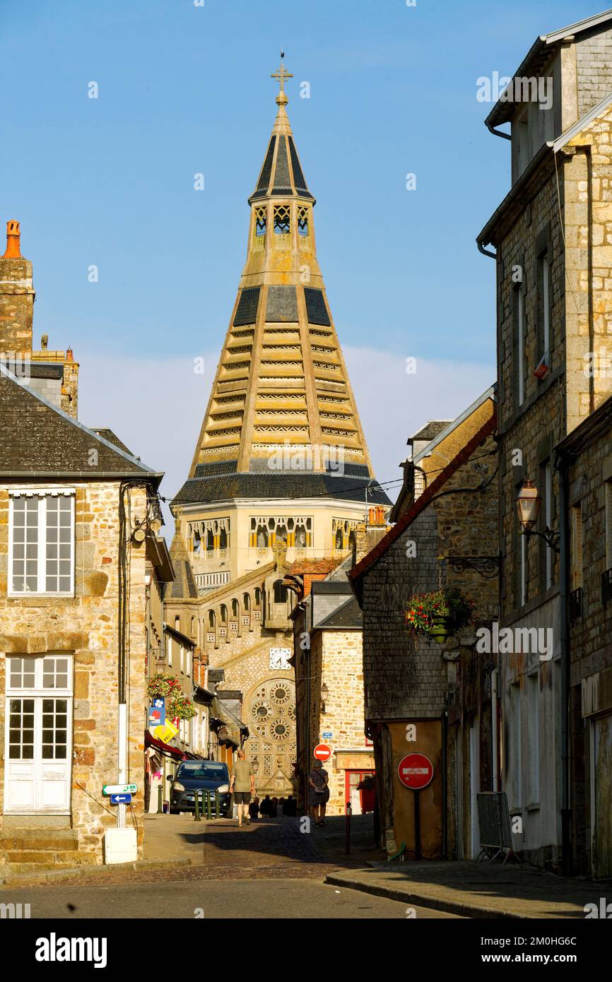 France, Orne, village of Domfront, rue Saint-Julien street and Saint ...
