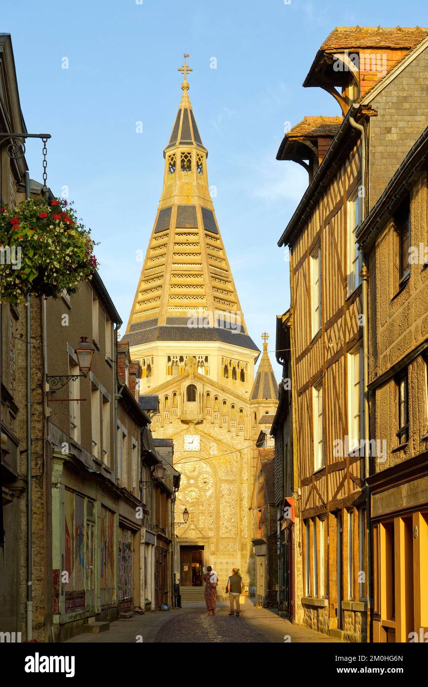 France, Orne, village of Domfront, rue Saint-Julien street and Saint ...