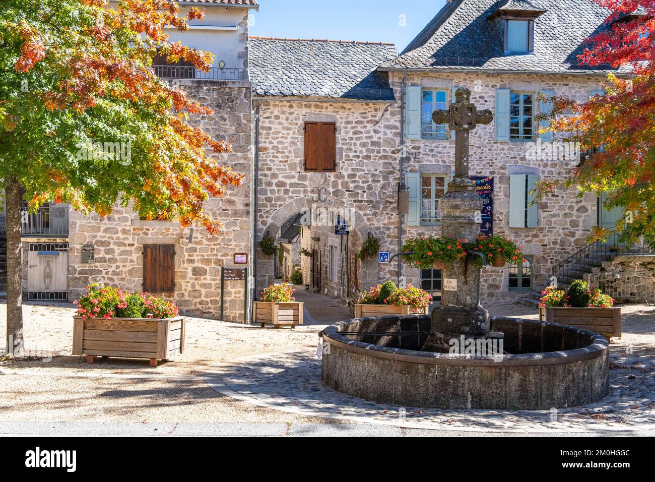 France, Cantal, Marcoles, labelled Petites Cites de Caractere, Fontaine ...