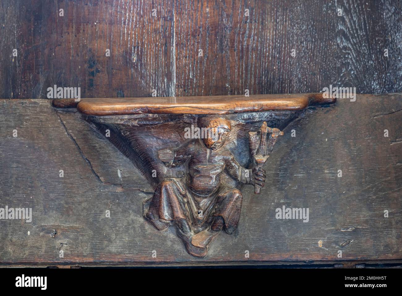 France, Cantal, Saint Illide, in the church, carved wooden stalls ...