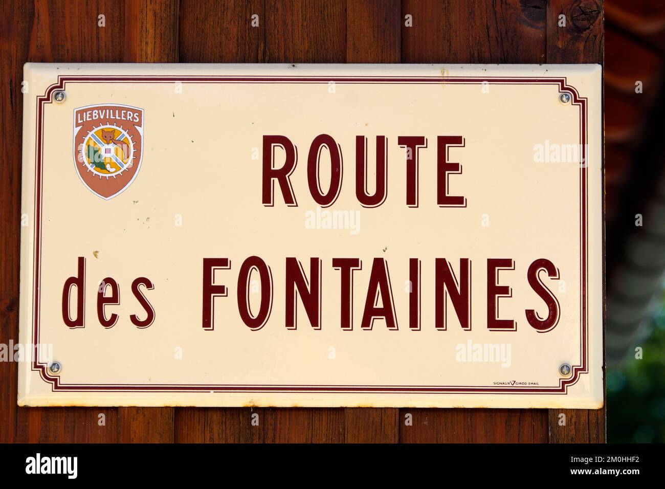 France, Doubs, Liebvillers, street sign, Route des Fontaines, village ...