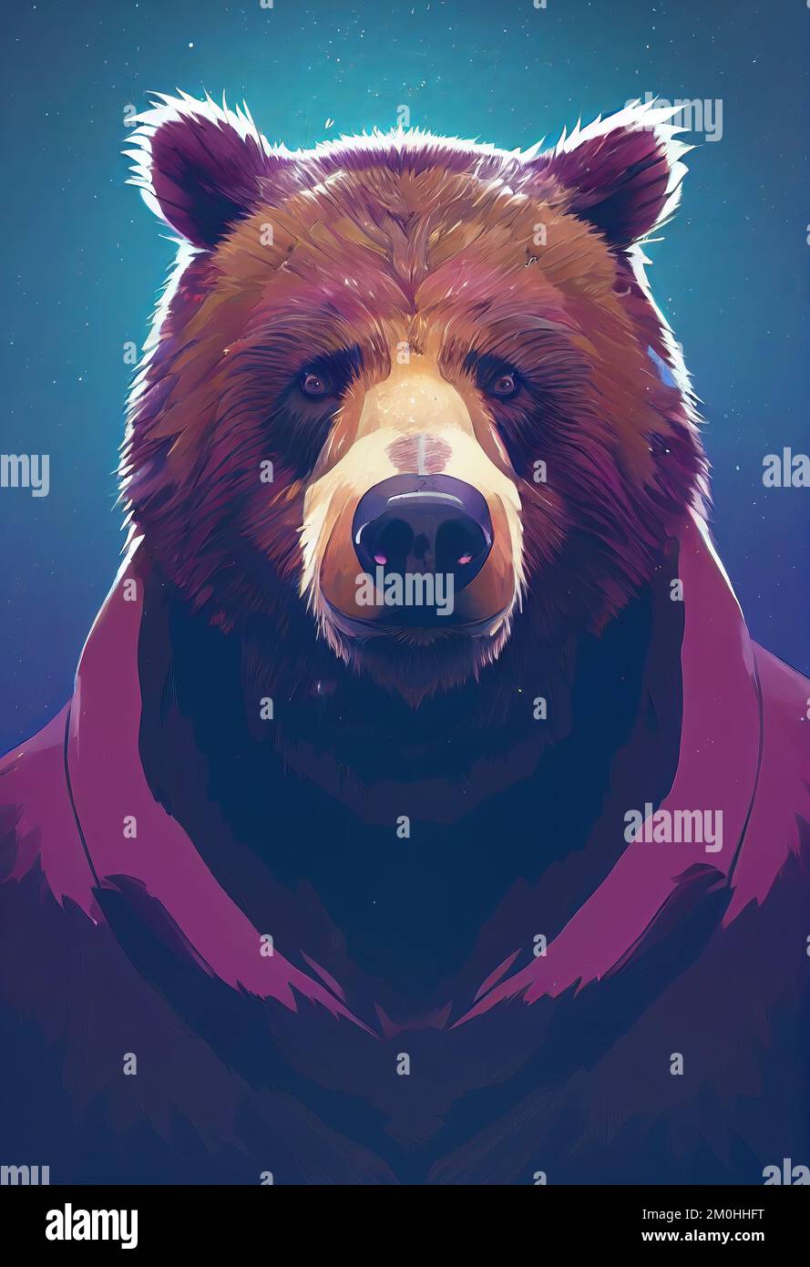 Cartoon portrait headshot of a grizzly bear. North American land animal ...
