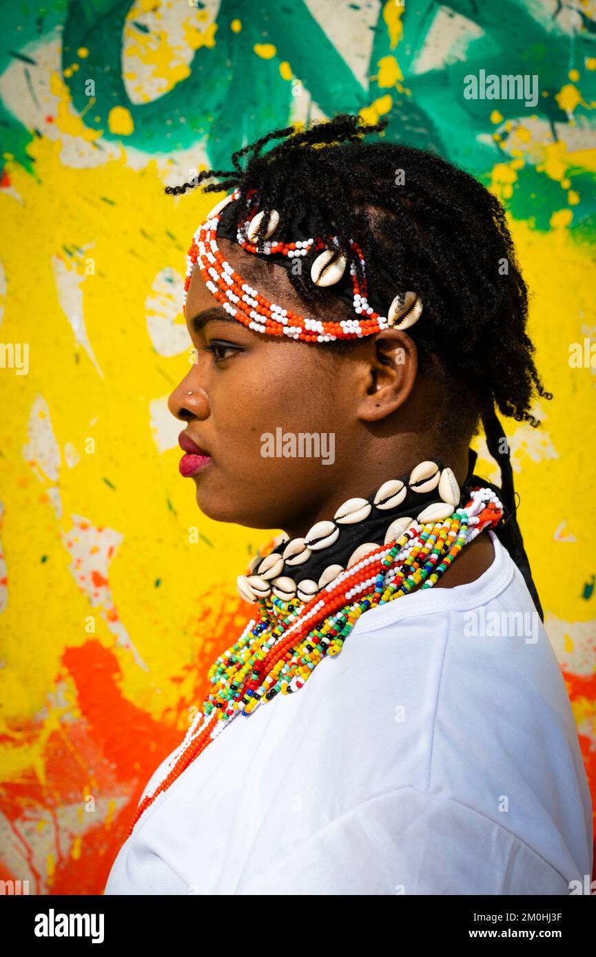 Senegal, Dakar, portrait of a dancer in traditional Cerere dress Stock ...