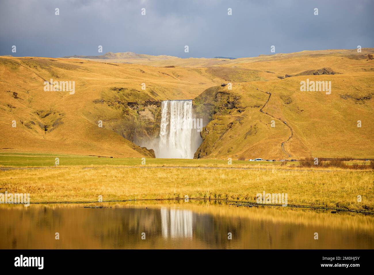 Iceland, Sudurland region, Sk?gar, the Sk?gafoss falls with a height of ...