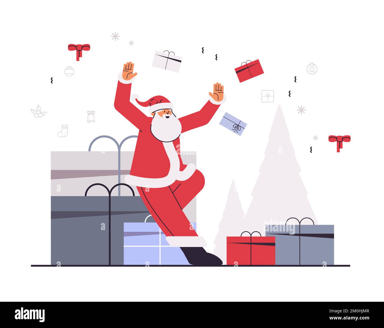 santa claus with wrapped gifts preparing for new year christmas ...
