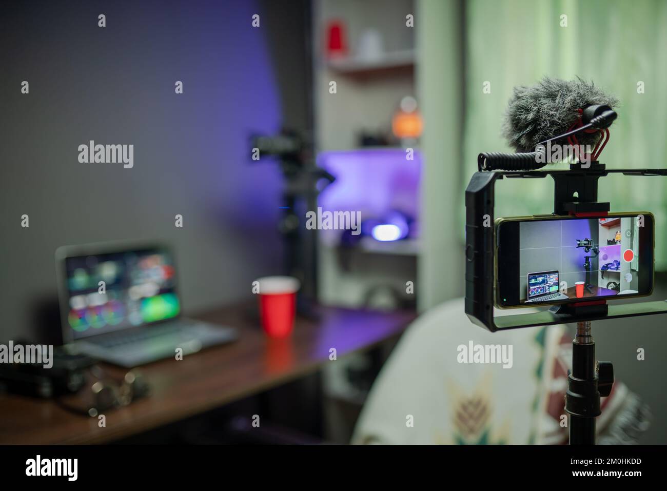 Equipment streaming live smartphone and mic ready for streaming live in ...