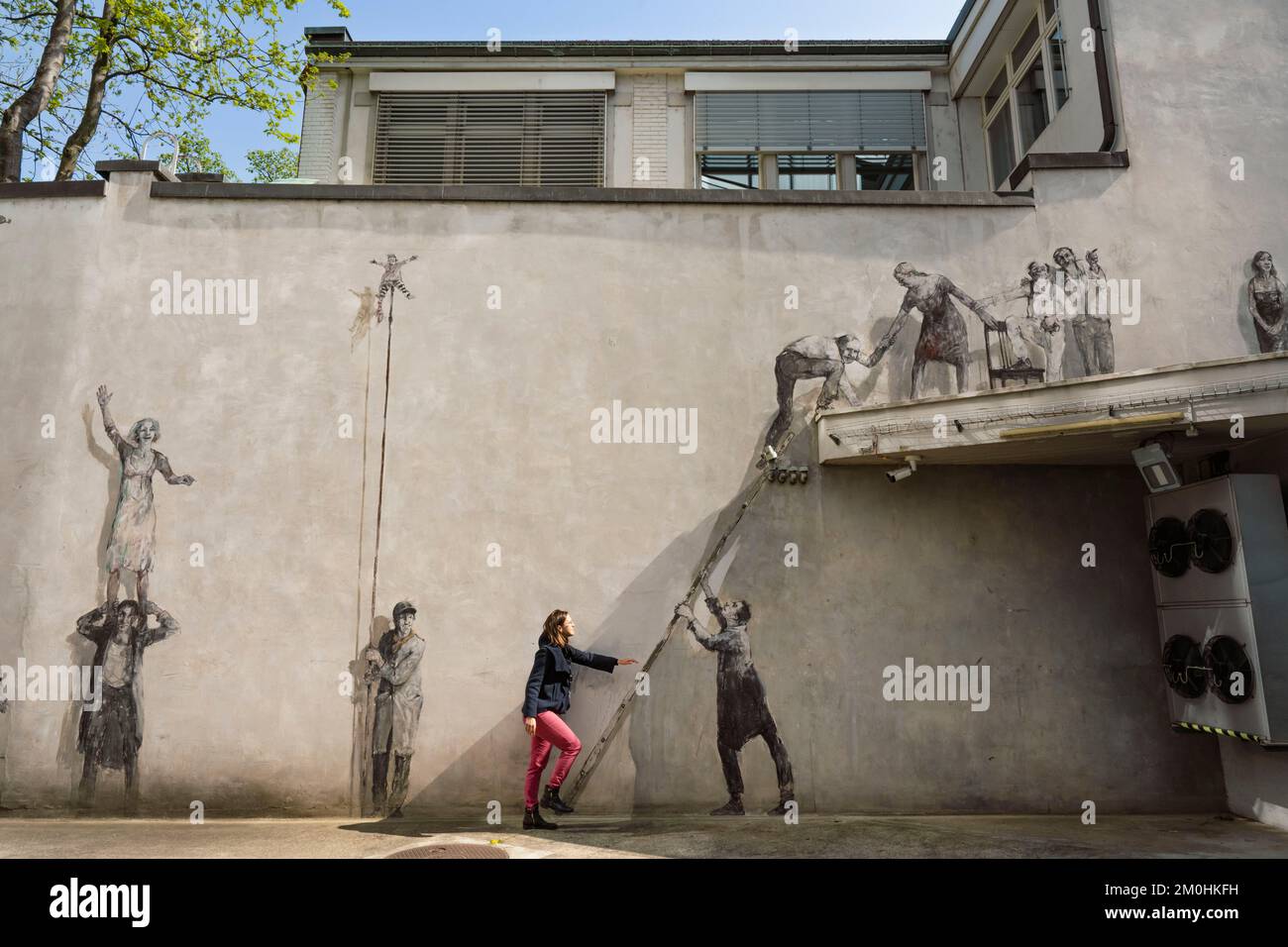 Switzerland, Basel, mural by Robert Indermaur in a courtyard in ...