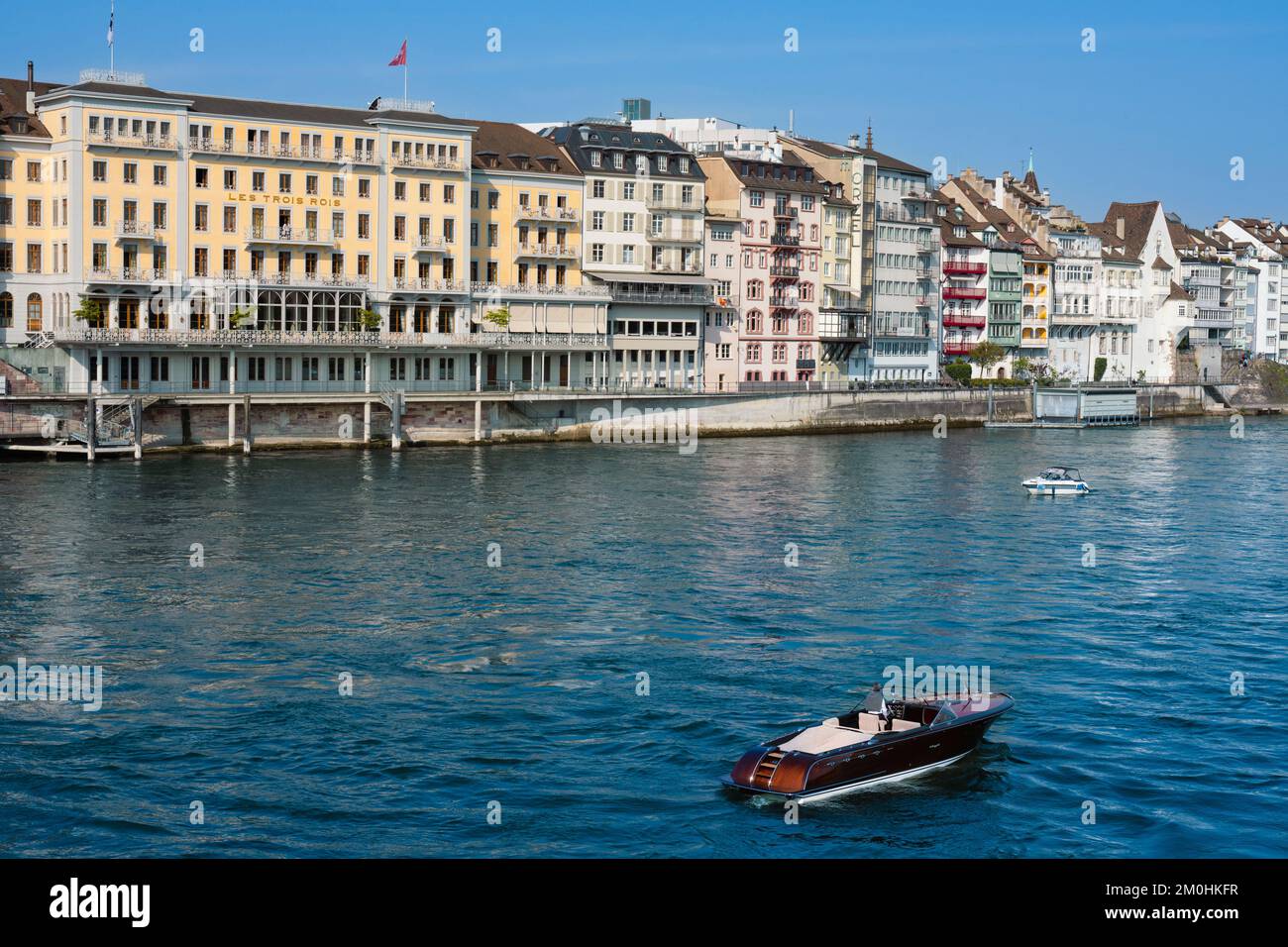Switzerland, Basel, the luxury hotel Les Trois Rois on the left bank of ...