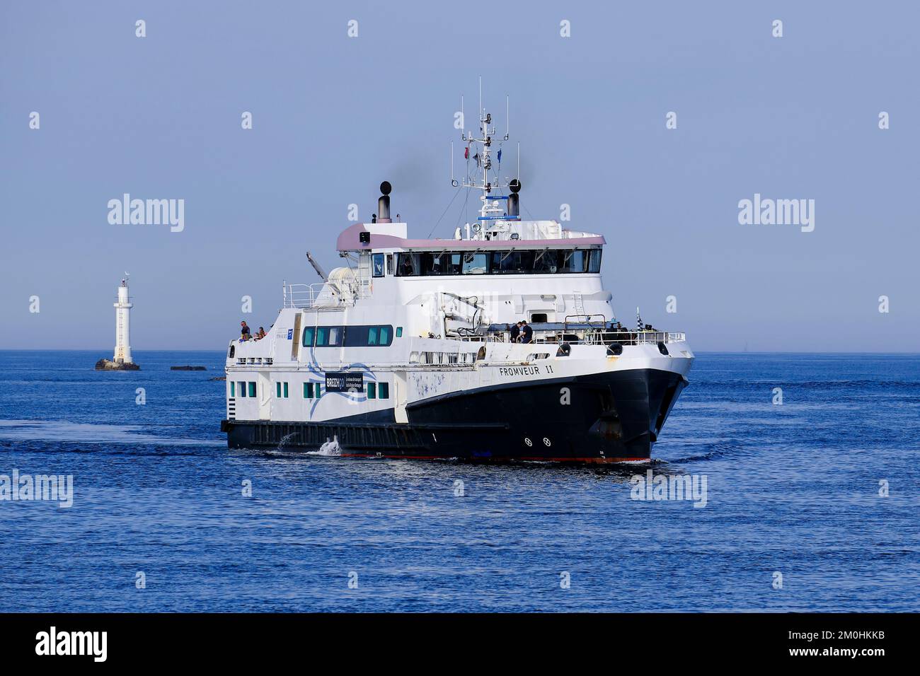 France, Finistere, Iroise Sea, Mol?ne Island (Ile-Mol?ne) - Arrival of the Ferry le Fromveur 2 ...