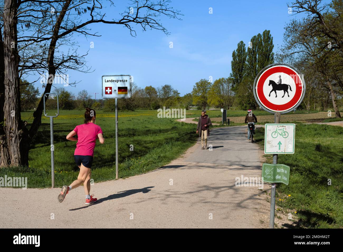 Switzerland, Basel, Neuer Teich Bach, the border between Switzerland ...
