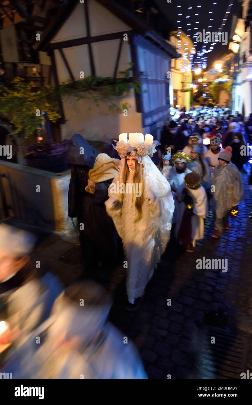 France, Haut Rhin, Eguisheim, the Christkindel with its crown of ...