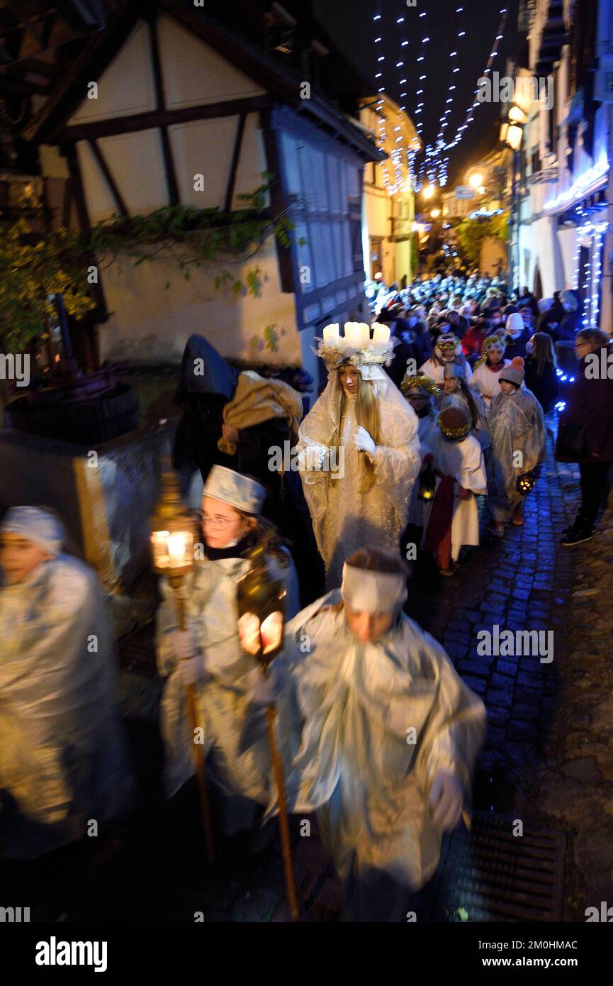France, Haut Rhin, Eguisheim, the Christkindel with its crown of ...