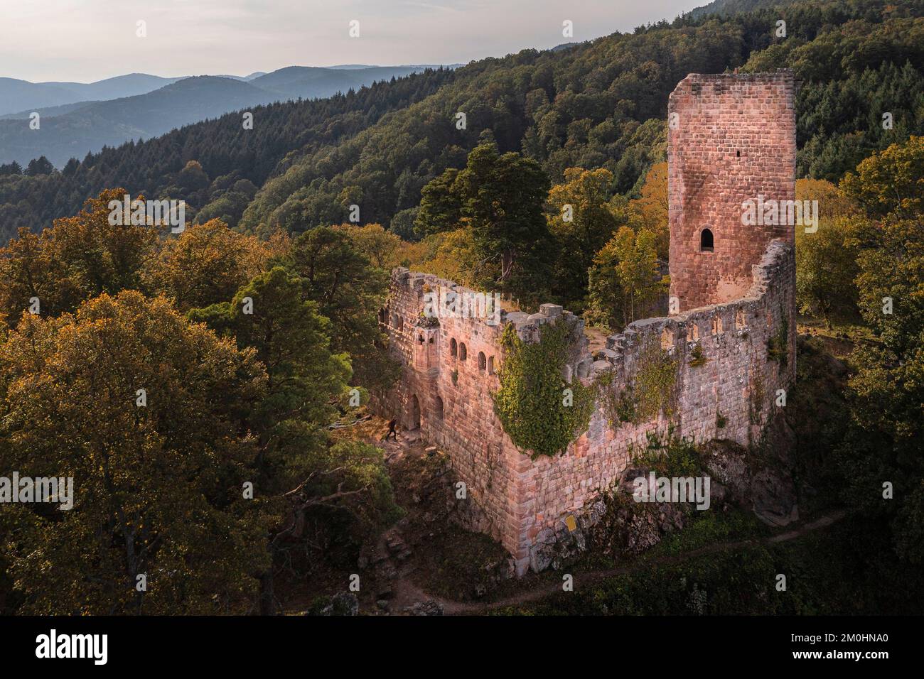 France, Bas Rhin, Heiligenstein, 13th century Landsberg castle (aerial ...