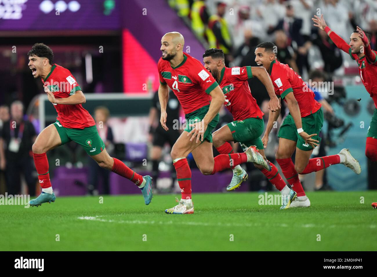 Morocco players celebrating the victory during the FIFA World Cup Qatar ...