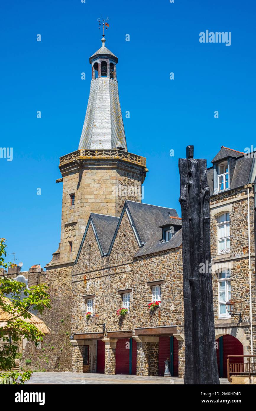 France, Ille-et-Vilaine, Fougeres, the belfry, a 14th century clock ...