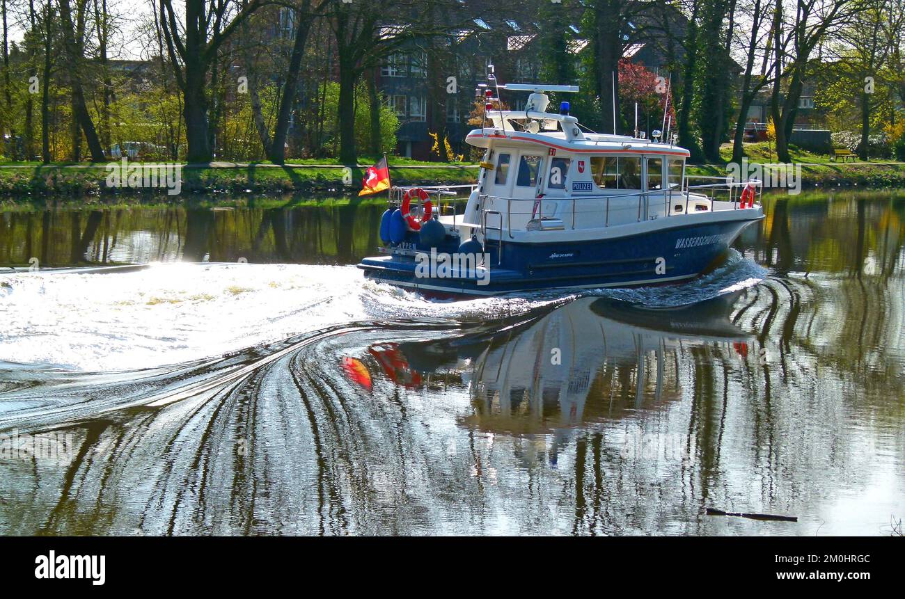 Lingen, Germany April 13 2016 - The German water police patrols the ...