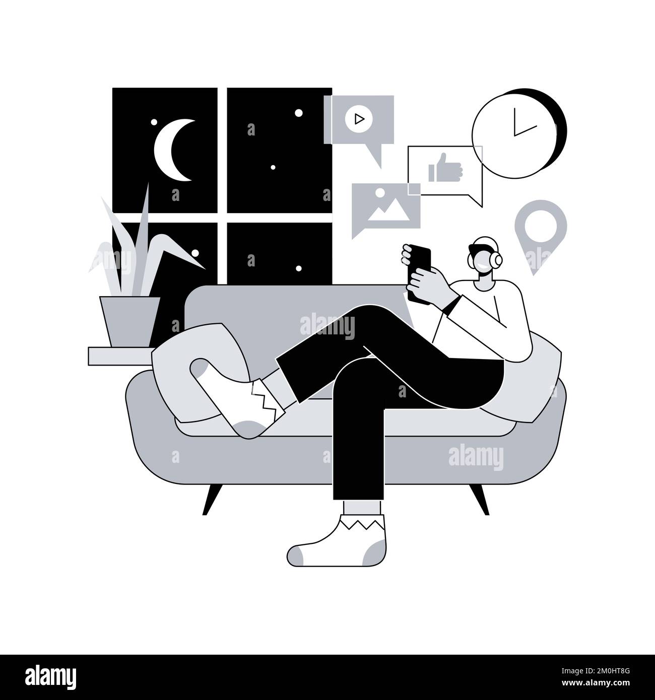 Smartphone addiction abstract concept vector illustration. Digital ...