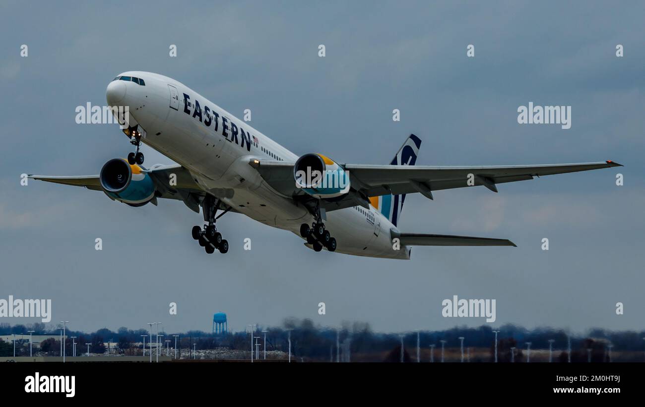 The Eastern Airlines Boeing 777, taking off at Kansas City's airport ...