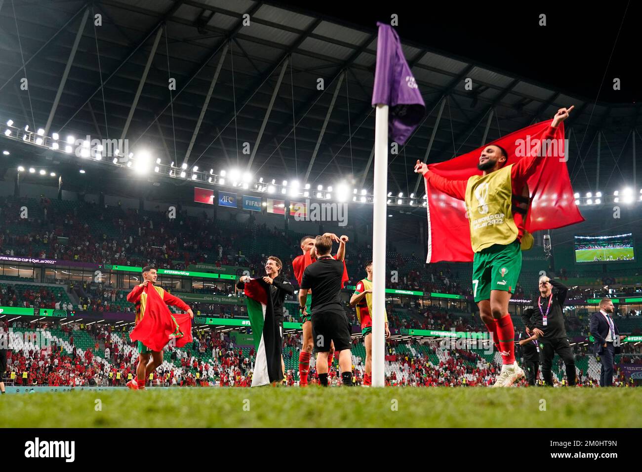 Morocco players celebrating the victory during the FIFA World Cup Qatar ...
