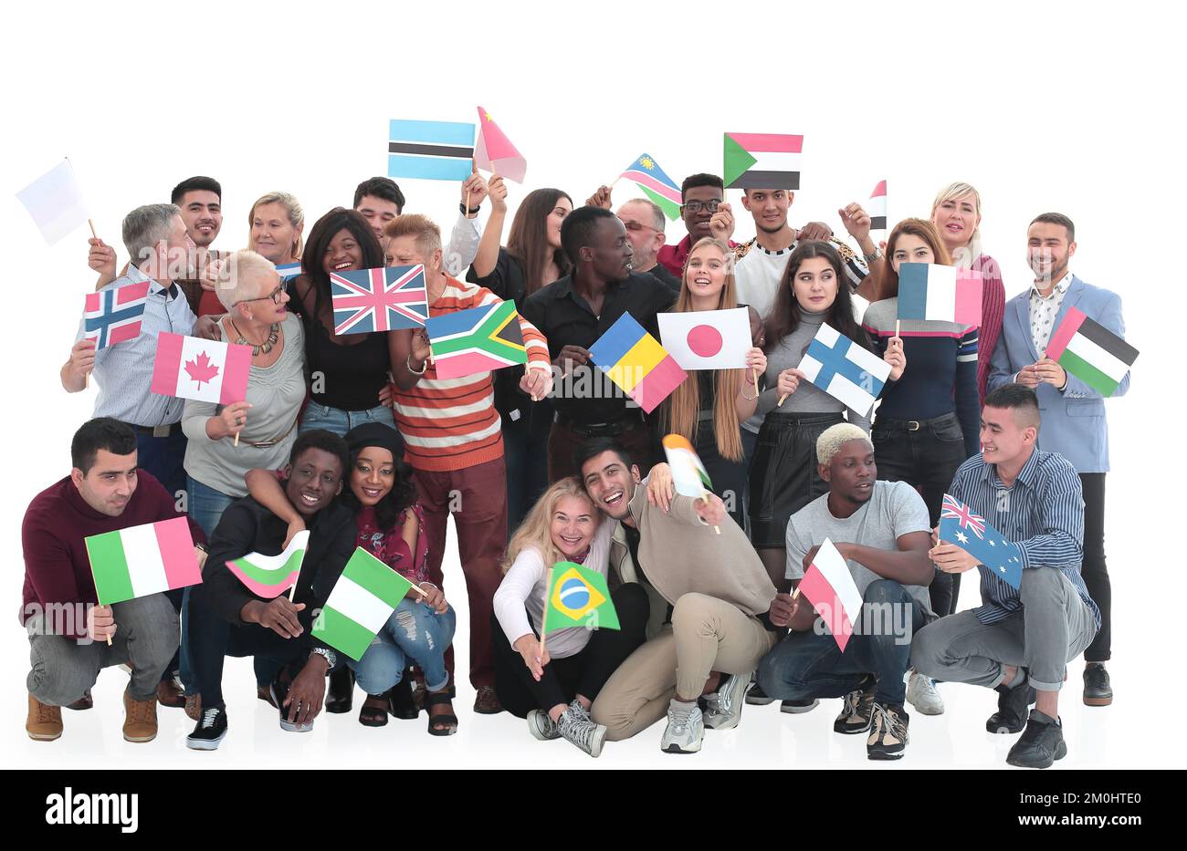 Happy people holding country flags in their hands Stock Photo - Alamy