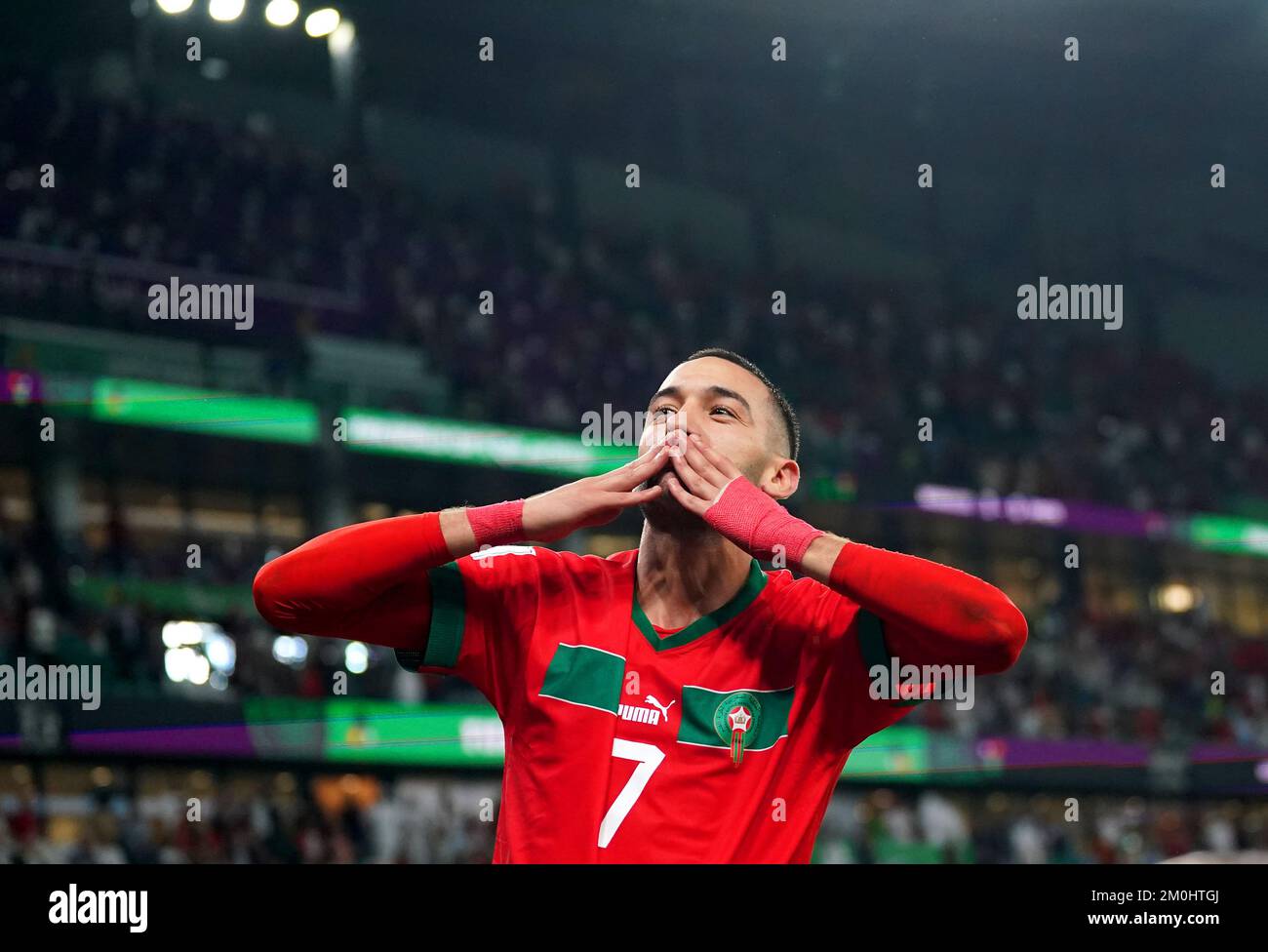 Morocco's Hakim Ziyech celebrates after winning the penalty shoot-out ...