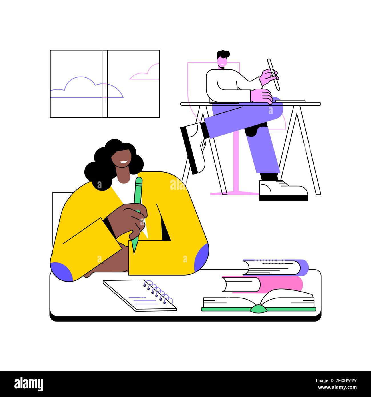 Making notes isolated cartoon vector illustrations. Young girl studying ...