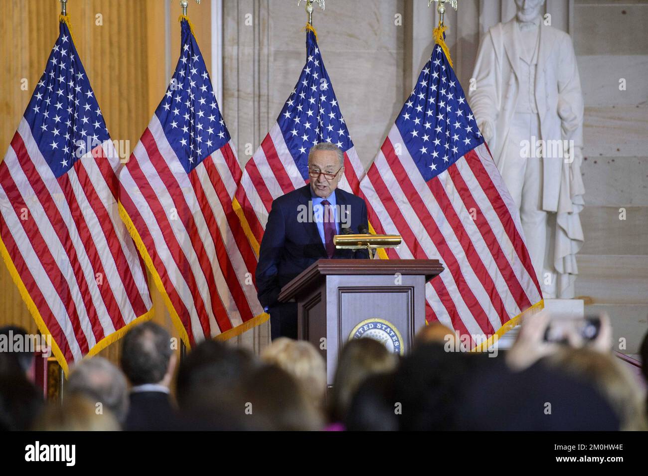 Senate Majority Leader Chuck Schumer, D-NY, speaks during a ...