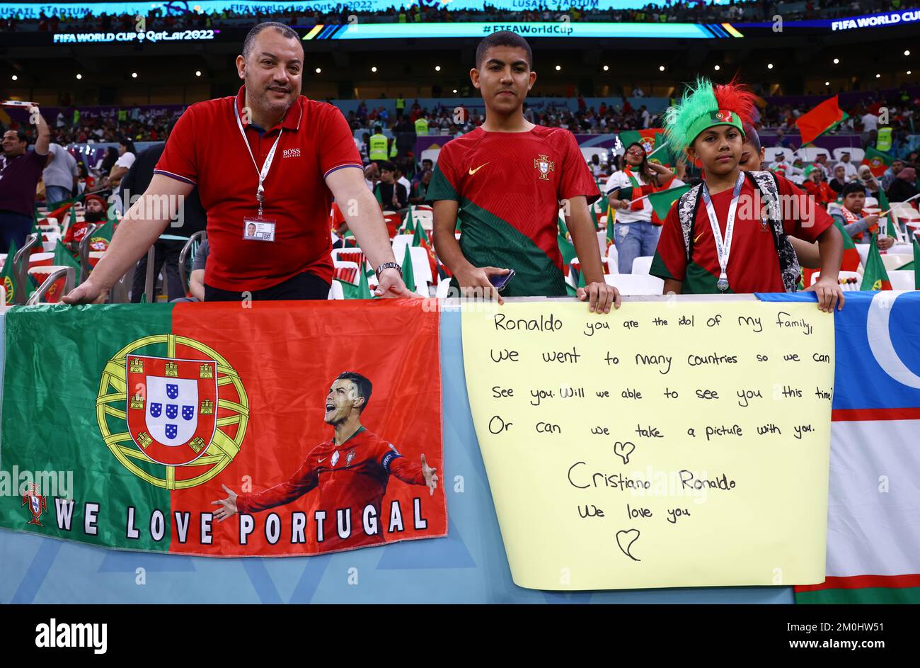 Doha, Qatar, 6th December 2022. Portugal fans during the FIFA World Cup ...