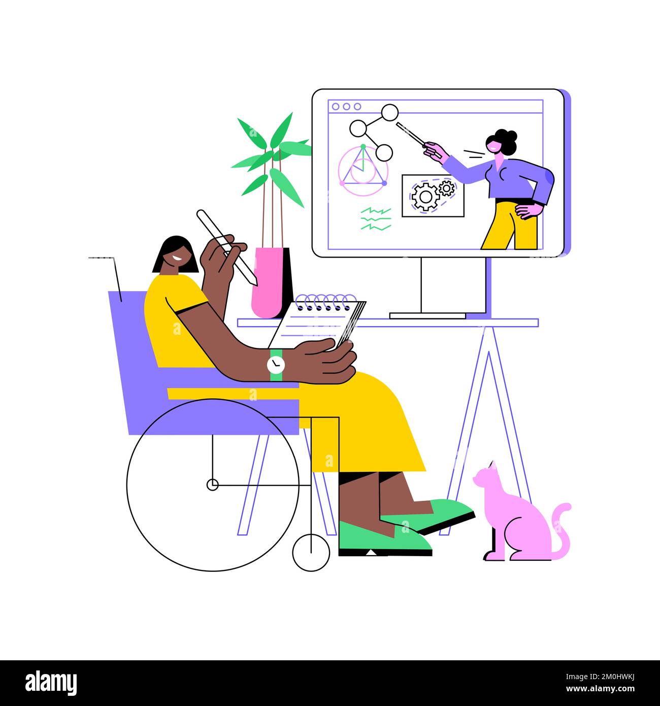 Distance learning isolated cartoon vector illustrations. Girl in ...