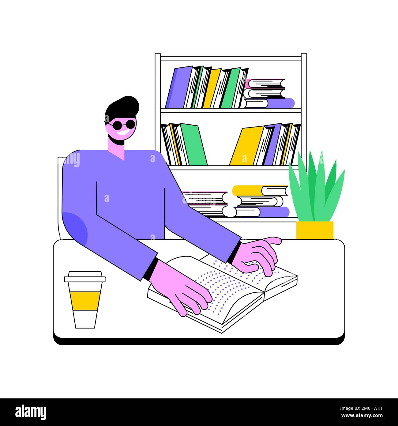 Library facilities isolated cartoon vector illustrations. Blind boy ...