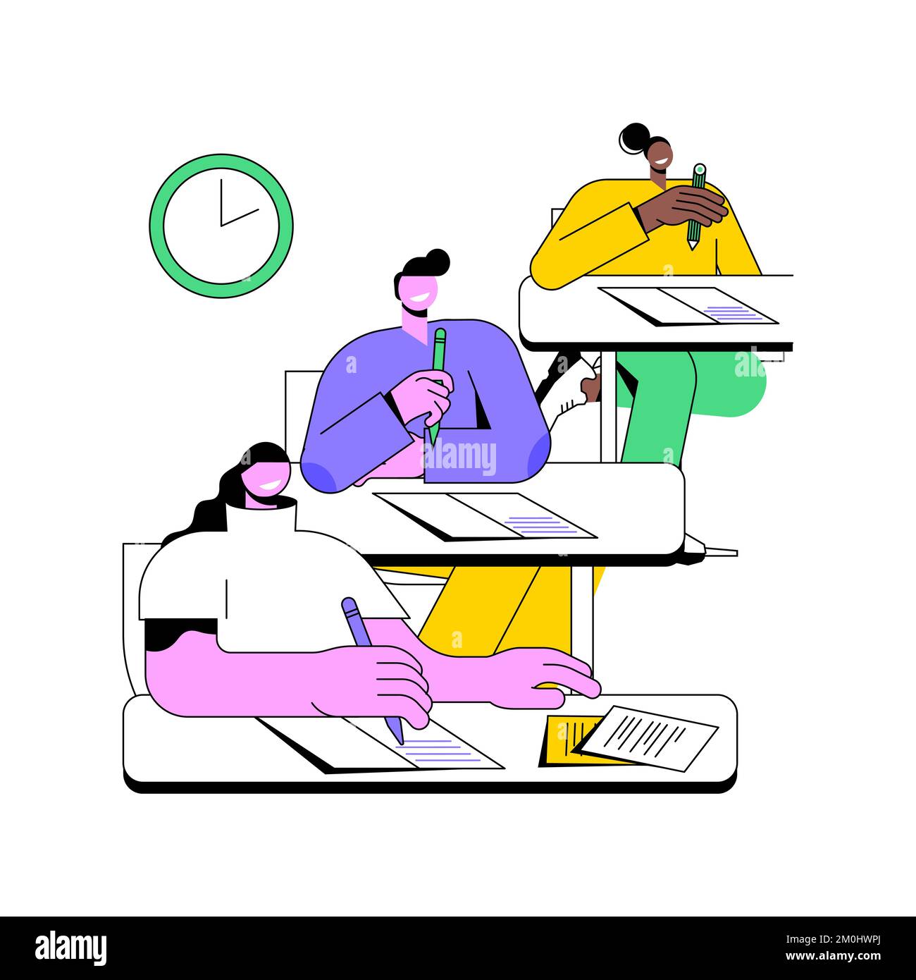 Writing test isolated cartoon vector illustrations. Group of students ...