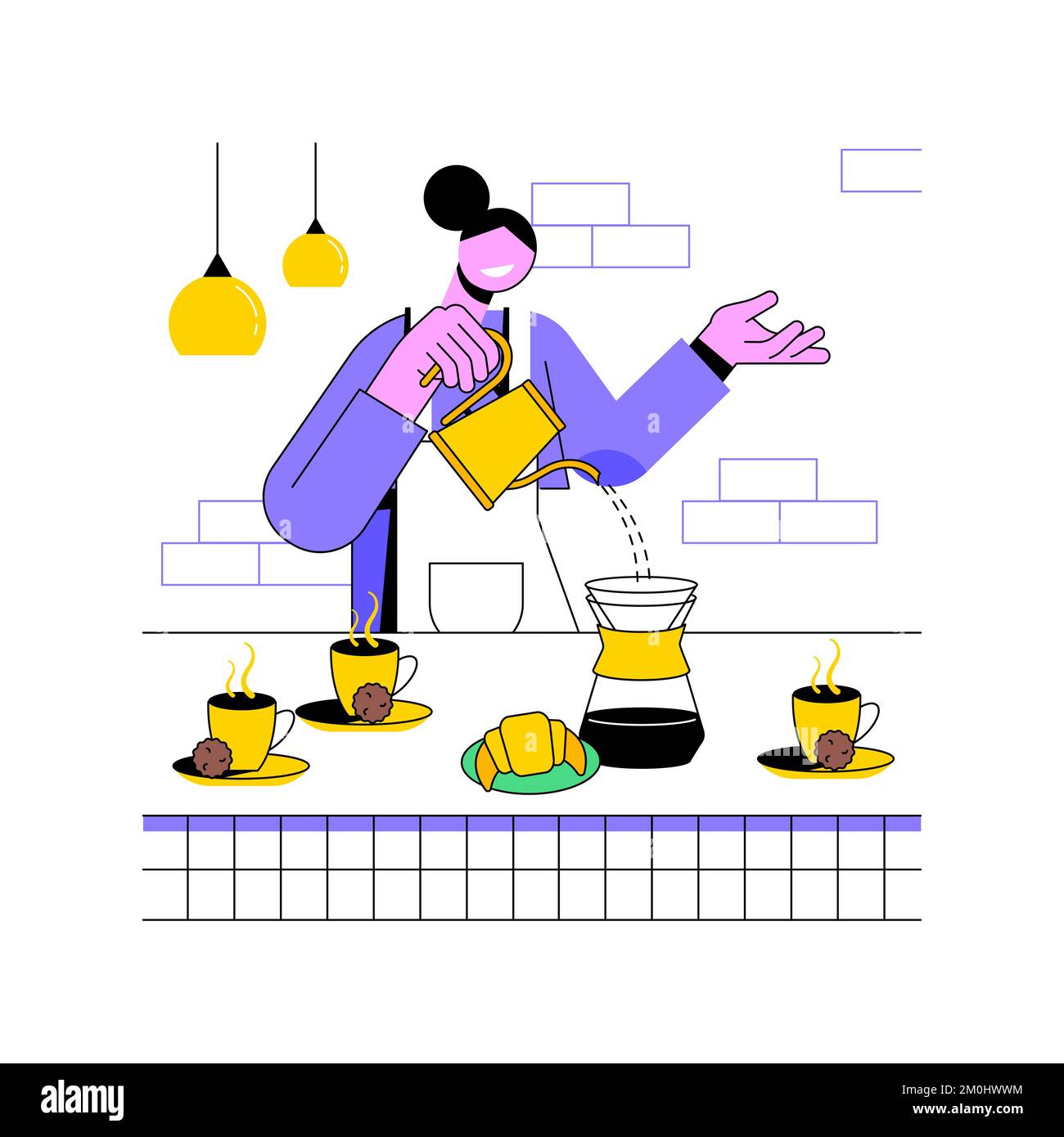 Pour-over coffee isolated cartoon vector illustrations. Barkeeper ...