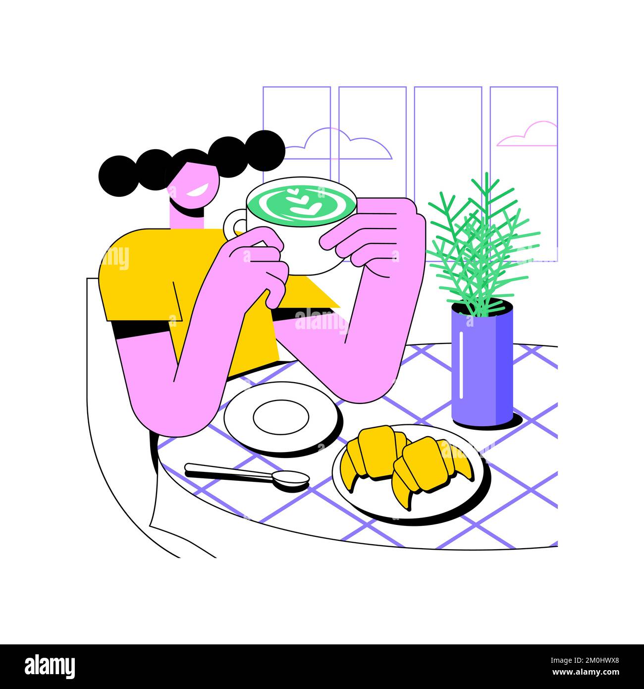 Matcha tea isolated cartoon vector illustrations. Young girl drinking ...