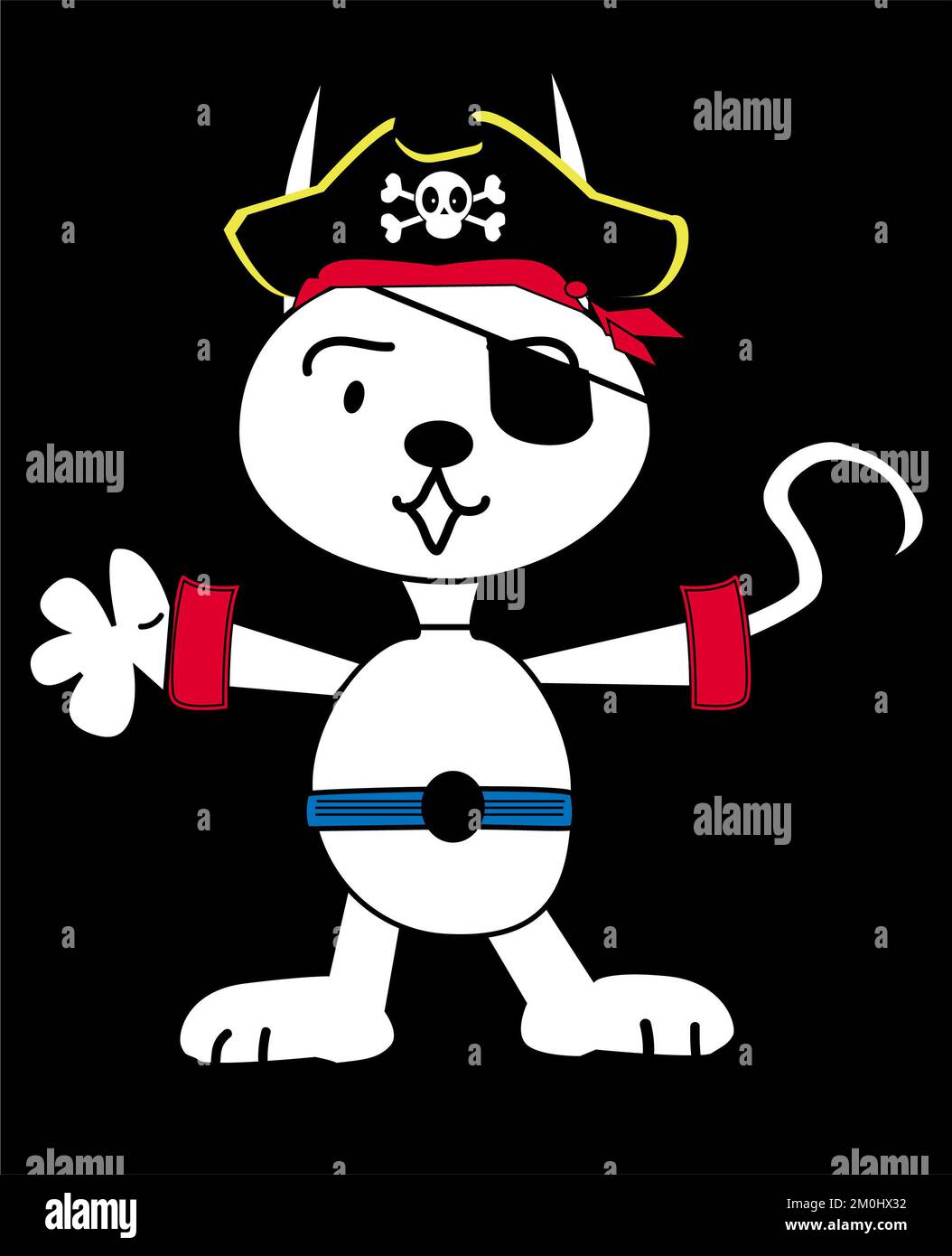 Pirate Cat character cartoon hand draw with skull and bones ...