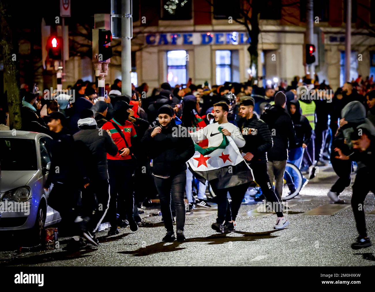 THE HAGUE - Moroccan football supporters celebrate on the Vaillantlaan ...