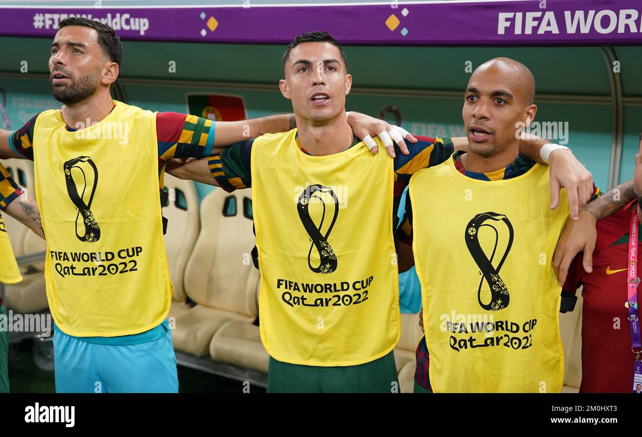 Portugal's Cristiano Ronaldo on the subs bench as the national anthems ...