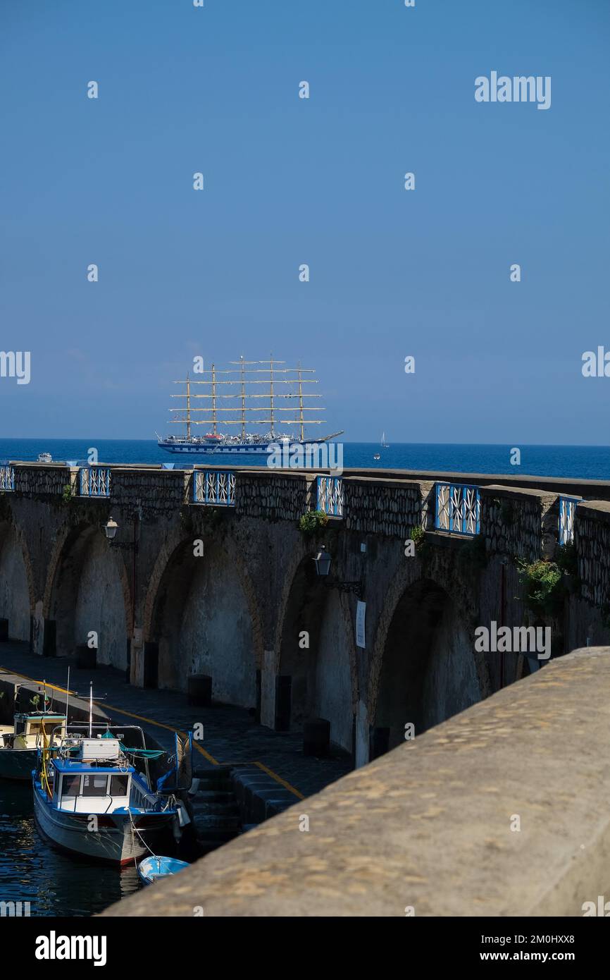 SPV Royal Clipper tall ship moored off the coast of Amalfi town Italy ...