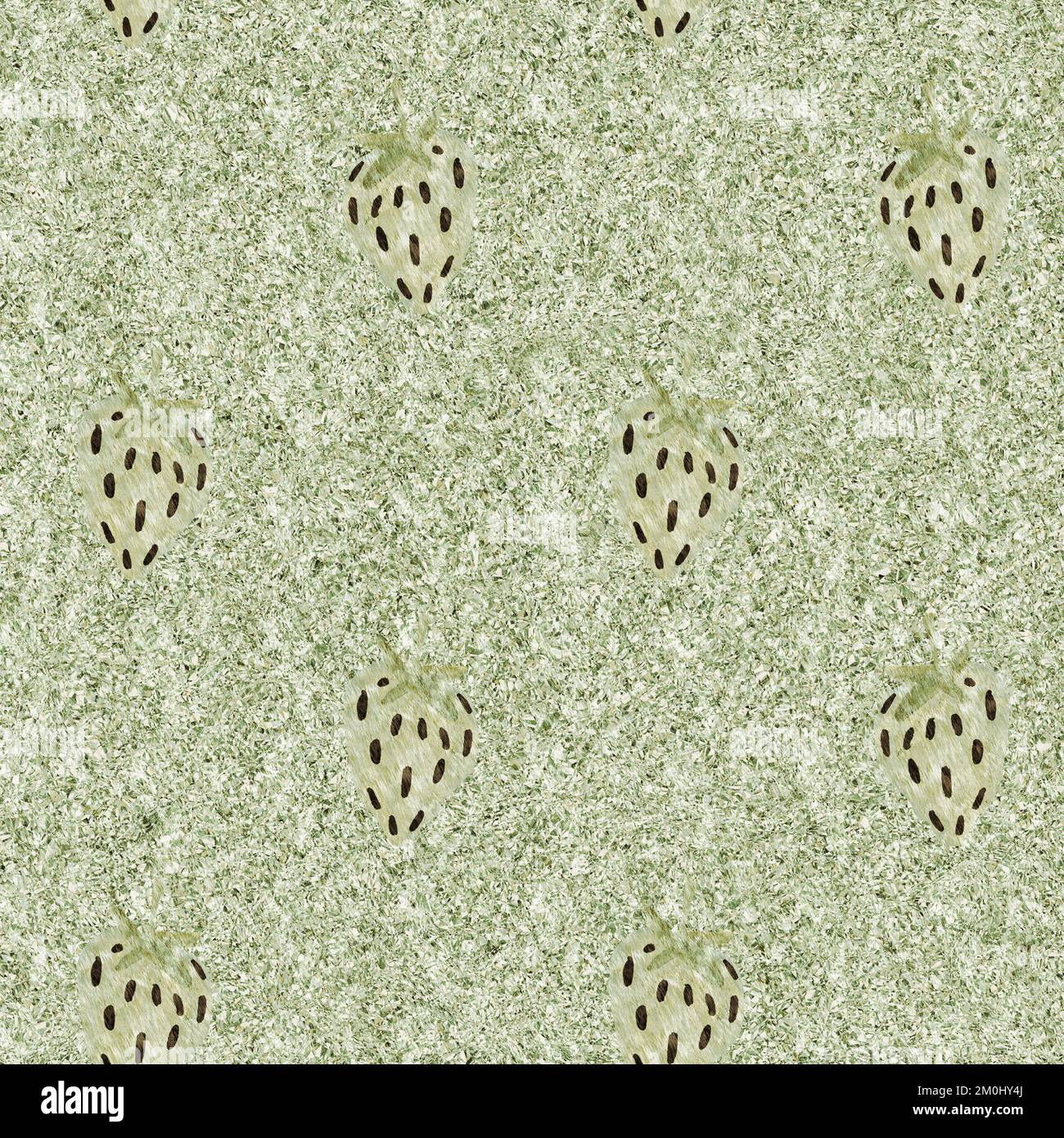 Green marl strawberry vintage seamless pattern. Cottagecore linen retro ...