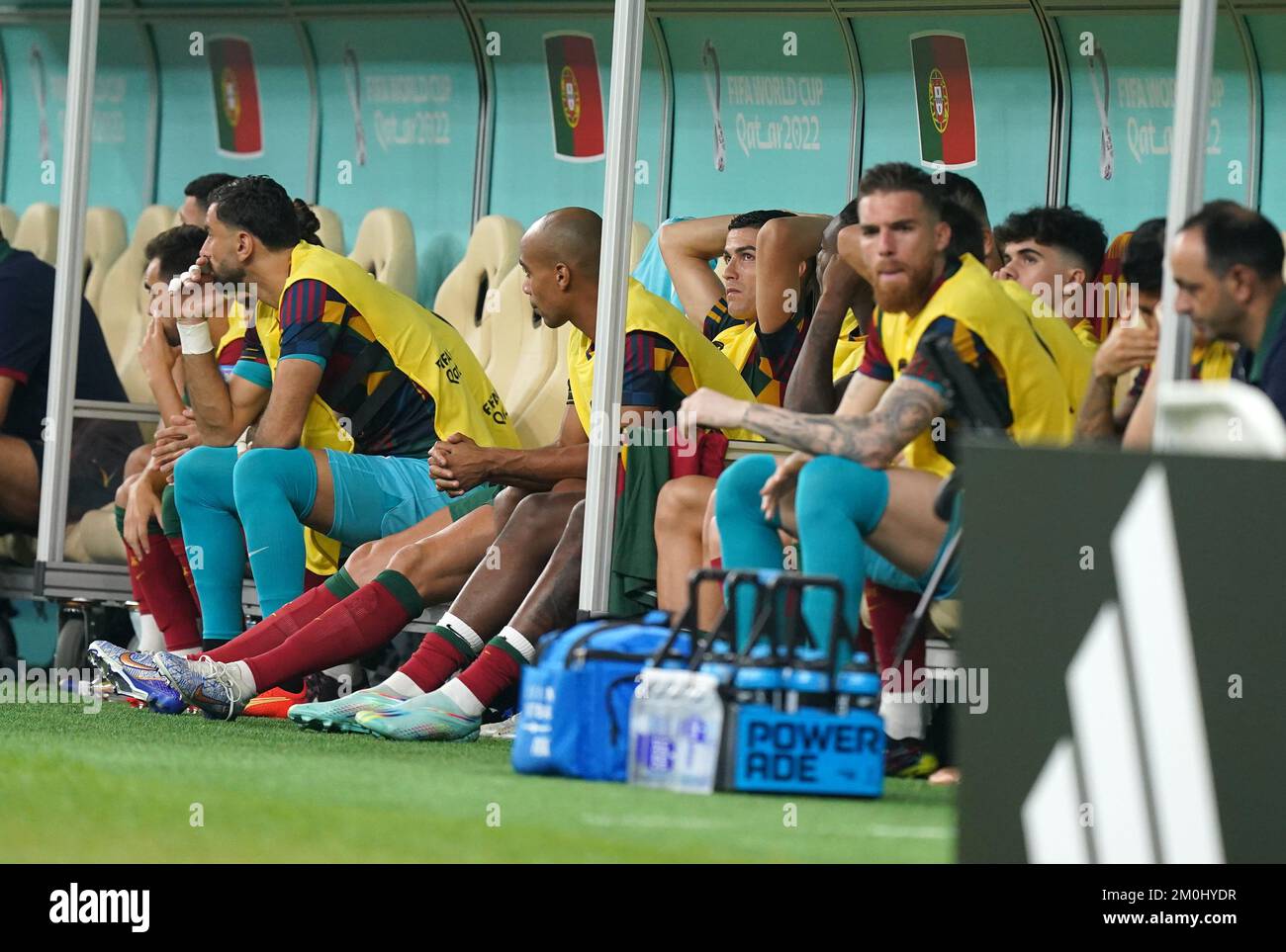 Portugal's Cristiano Ronaldo (centre) on the subs bench during the FIFA ...