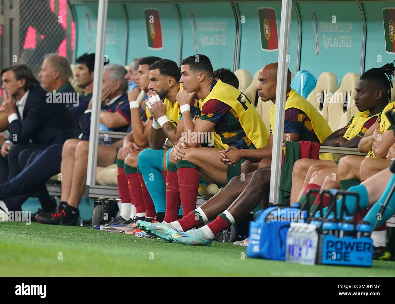 Portugal's Cristiano Ronaldo (centre) on the subs bench during the FIFA ...