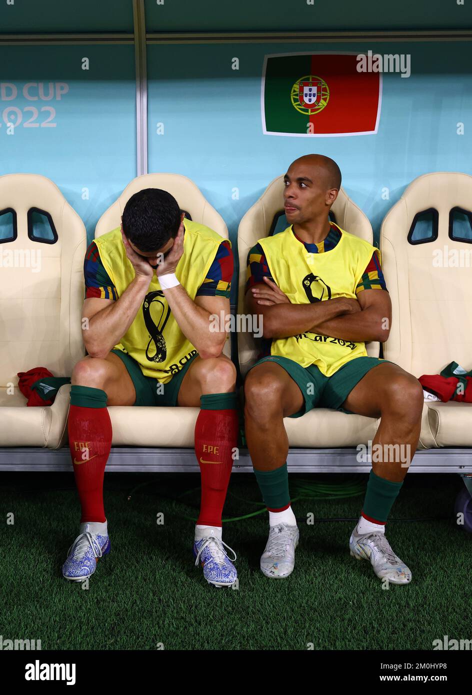 Doha, Qatar, 6th December 2022. Cristiano Ronaldo of Portugal sits on ...