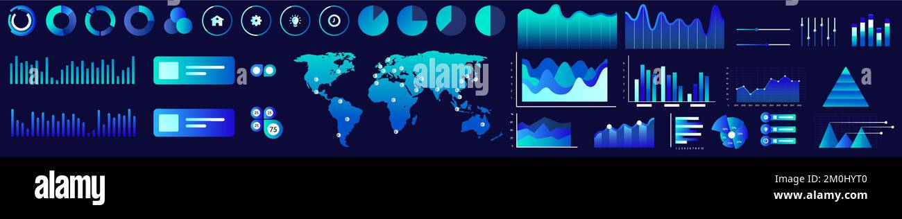 High technology panel, interactive data graph panorama wide vector ...