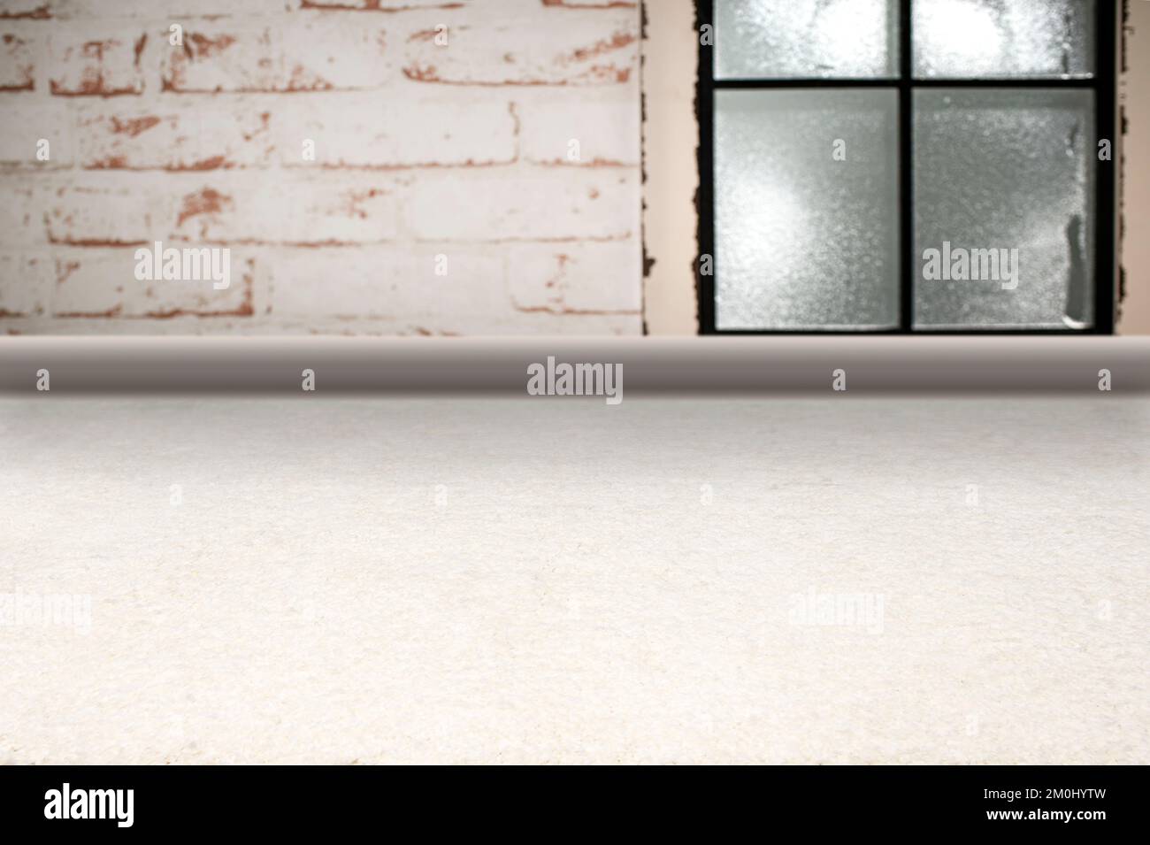 A wintry empty room with fluffy thick carpet offers Copy Space. In the ...