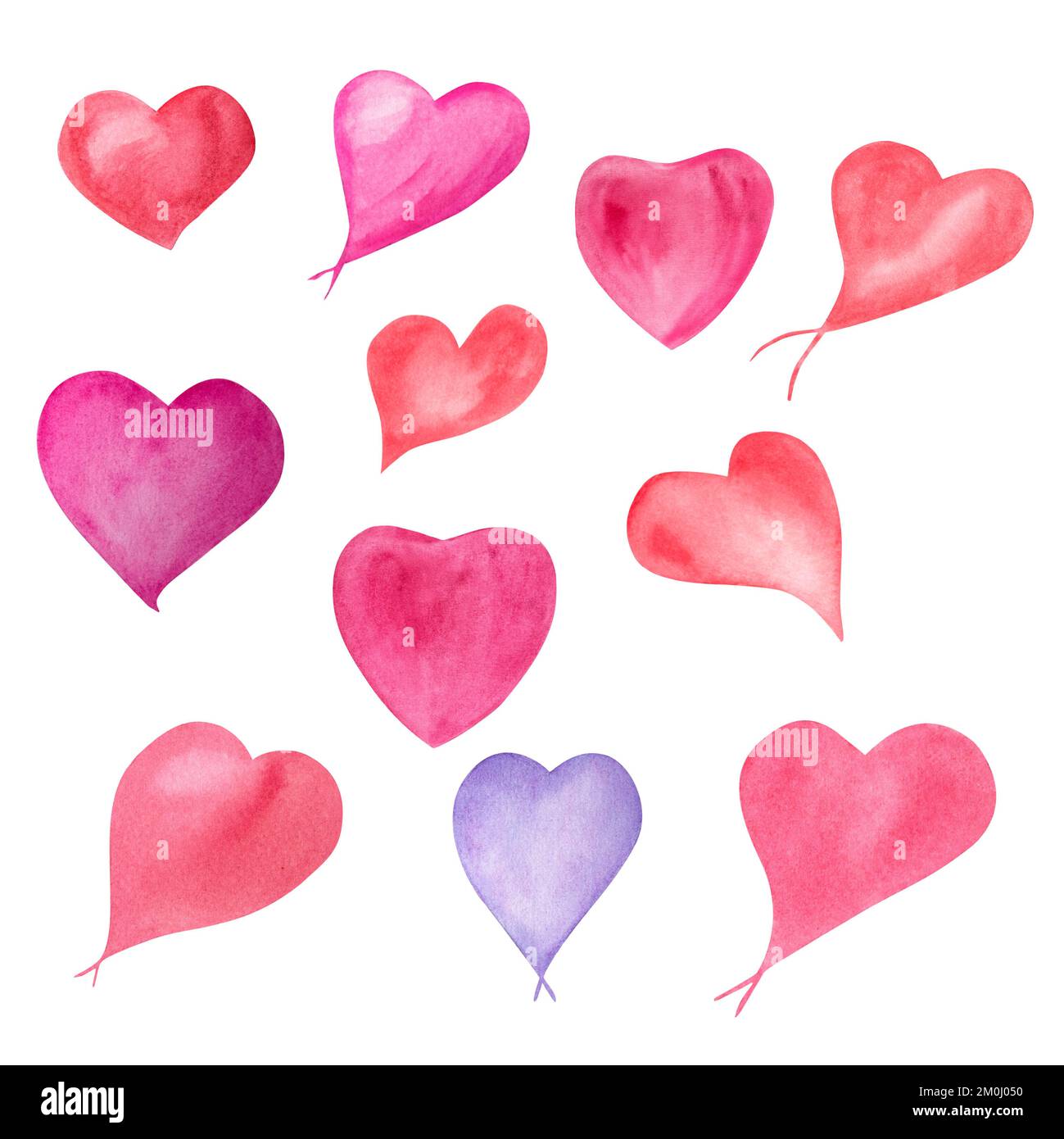 Watercolor Valentine's day elements set. Hand drawn cute romantic ...