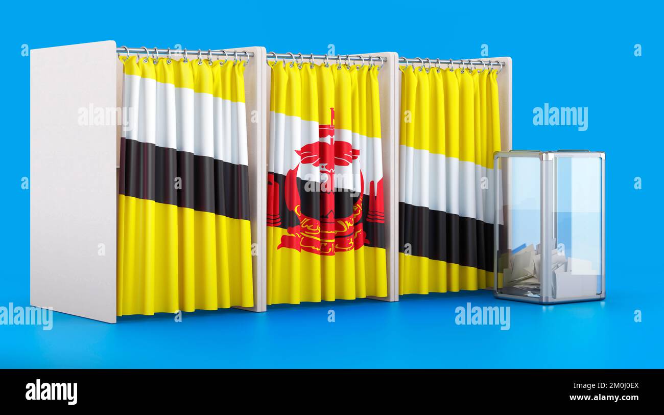 Voting booths with Bruneian flag and ballot box. Election in Brunei ...