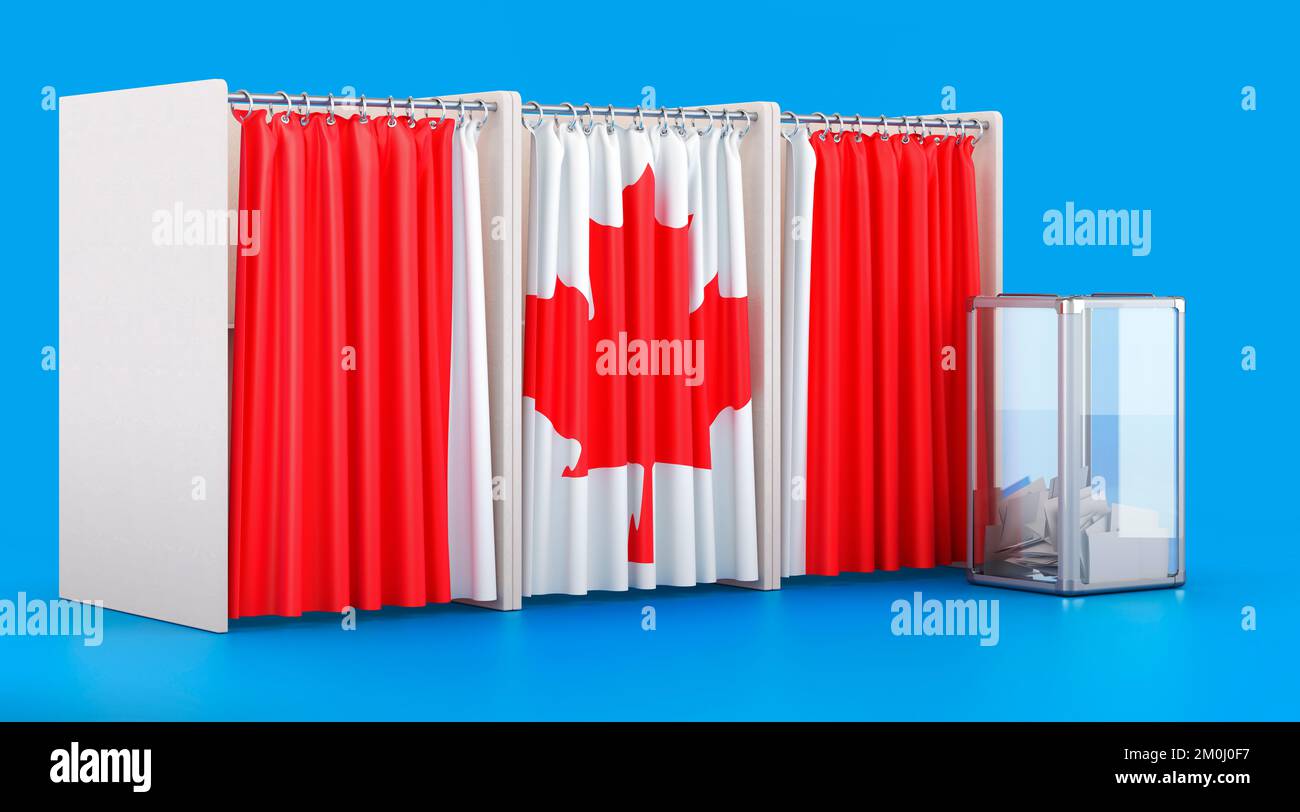 Voting booths with Canadian flag and ballot box. Election in Canada ...