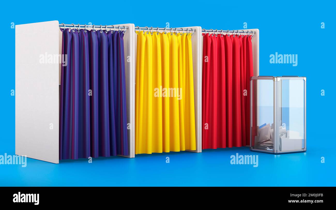 Voting booths with Chadian flag and ballot box. Election in Chad ...