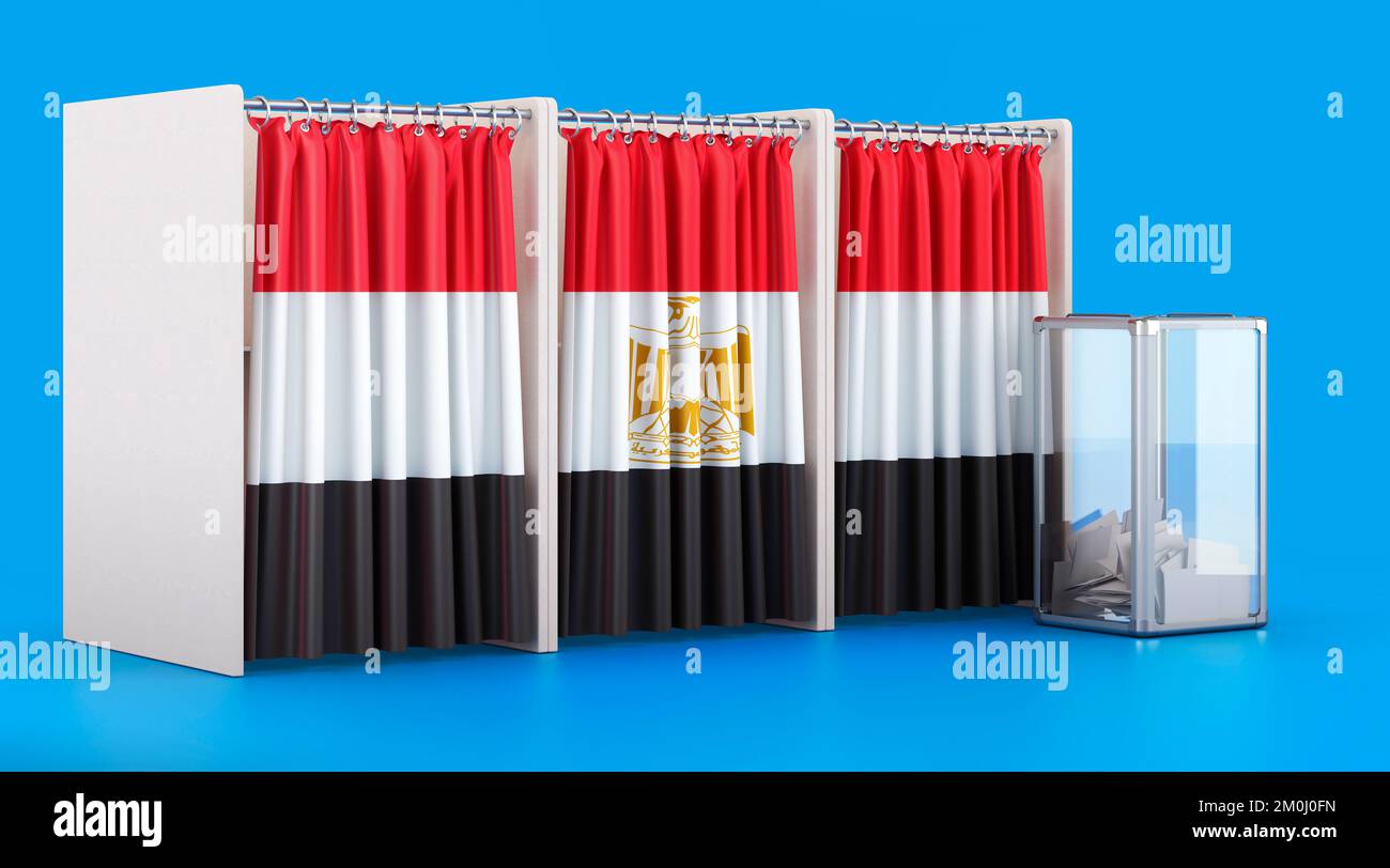 Voting booths with Egyptian flag and ballot box. Election in Egypt ...