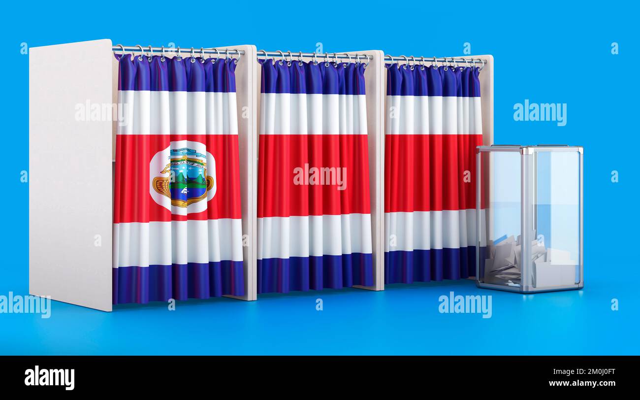 Voting booths with Costa Rican flag and ballot box. Election in Costa ...